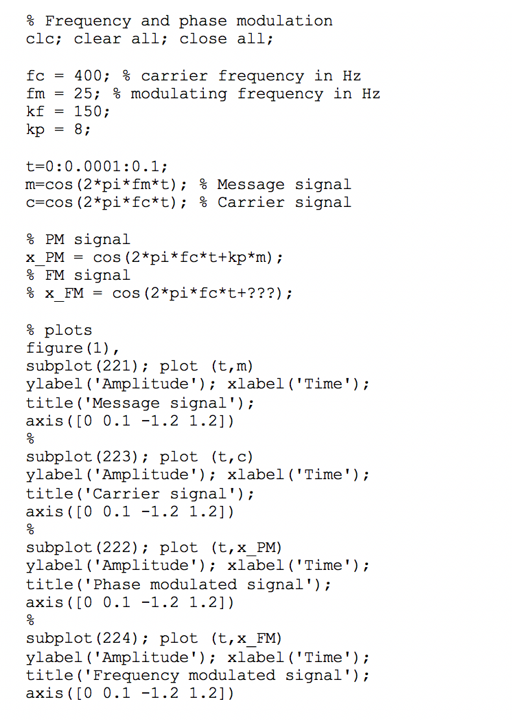 Solved Use angle_modulation.m to see how the | Chegg.com Solved Use angle_modulation.m to see how the | Chegg.com