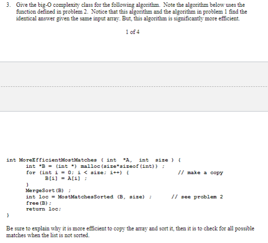 Solved 3. Give the big-O complexity class for the following | Chegg.com