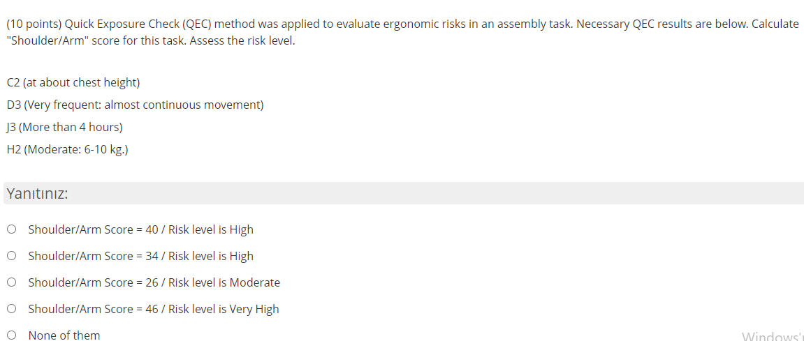 Solved (10 points) Quick Exposure Check (QEC) method was | Chegg.com