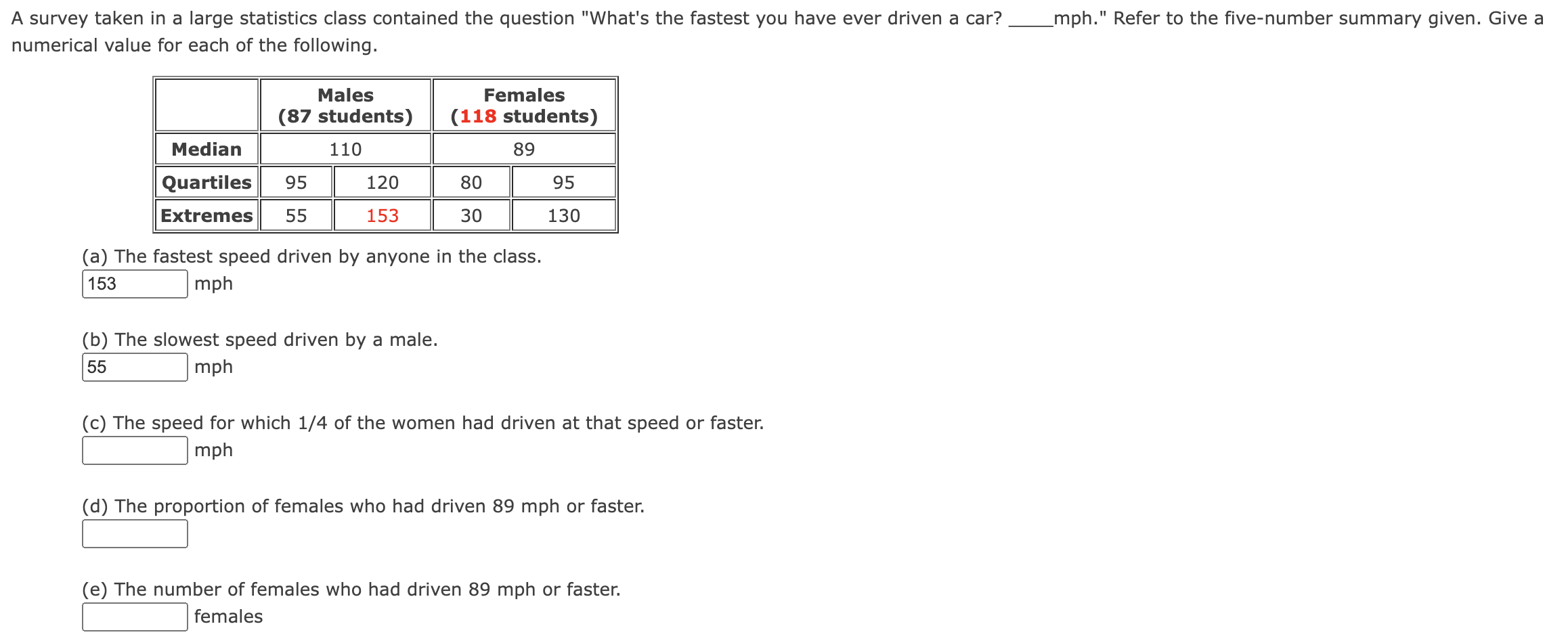 Solved survey taken in a large statistics class contained | Chegg.com