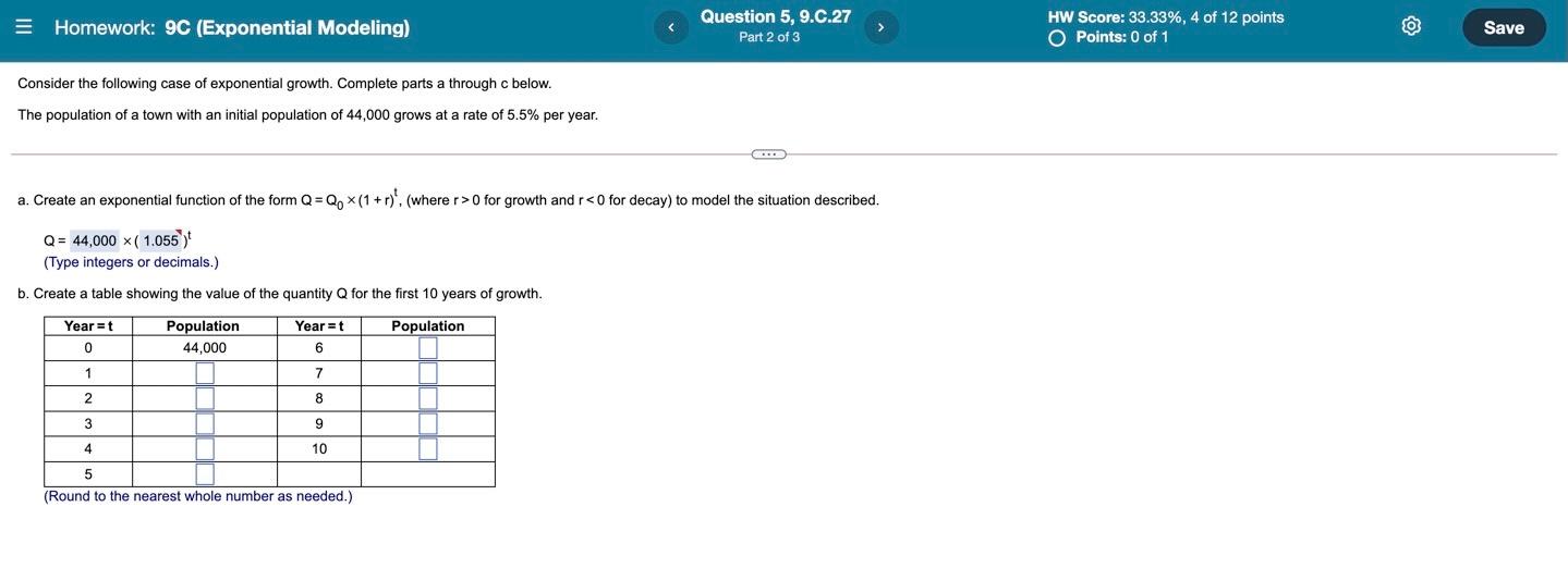 Solved = Homework: 9C (Exponential Modeling) Question 5, | Chegg.com