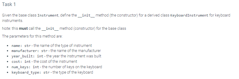 Solved Given the base class Instrument, define the _init _ | Chegg.com