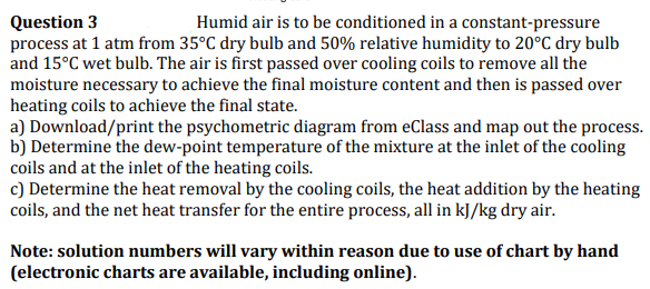 Solved Question 3 Humid air is to be conditioned in a | Chegg.com