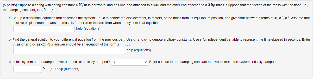 Solved 5 Points Suppose A Spring With Spring Constant 4