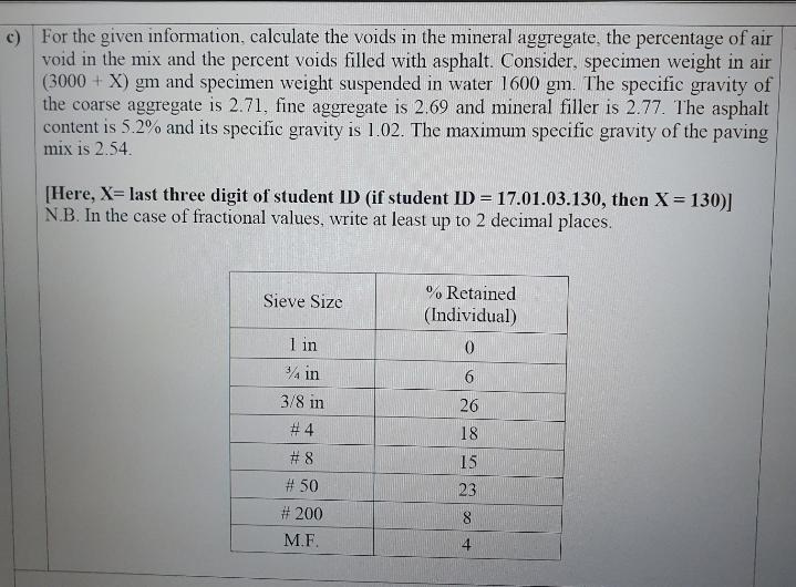 Solved For the given information, calculate the voids in the | Chegg.com