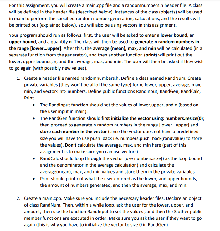 Solved For this assignment, you will create a main.cpp file | Chegg.com