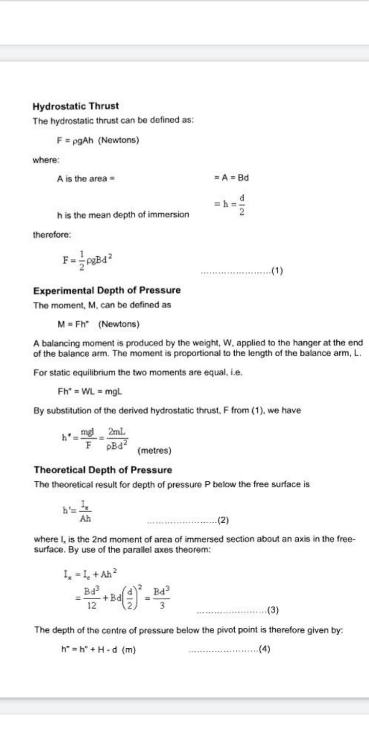 EXPERIMENT 1: HYDROSTATIC PRESSURE Objectives To | Chegg.com