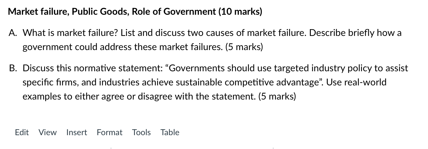 Solved Market failure, Public Goods, Role of Government (10 | Chegg.com