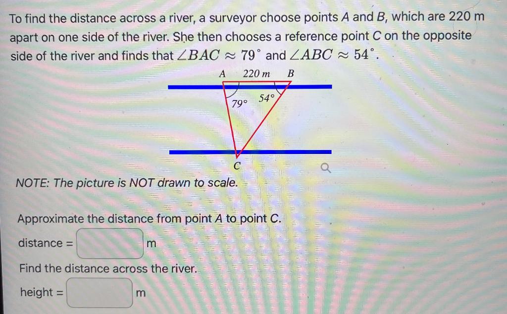 Solved To find the distance across a river, a surveyor | Chegg.com