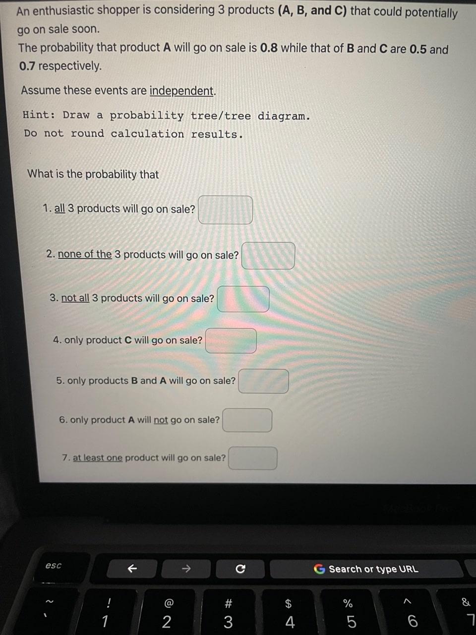 Solved An enthusiastic shopper is considering 3 products (A, | Chegg.com