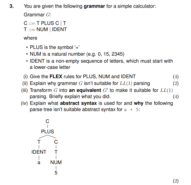 Solved 3. You are given the following grammar for a simple | Chegg.com