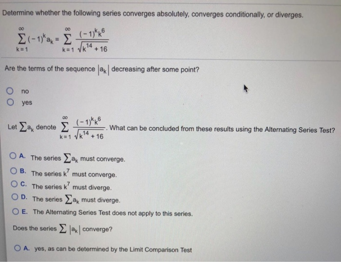 Solved Determine whether the following series converges | Chegg.com