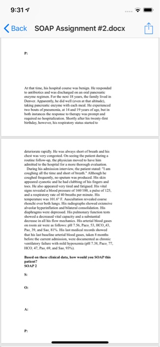 Solved The SOAP note (an acronym for subjective, objective, | Chegg.com