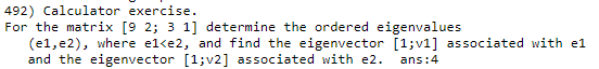 492) Calculator exercise. For the matrix [92;31] | Chegg.com