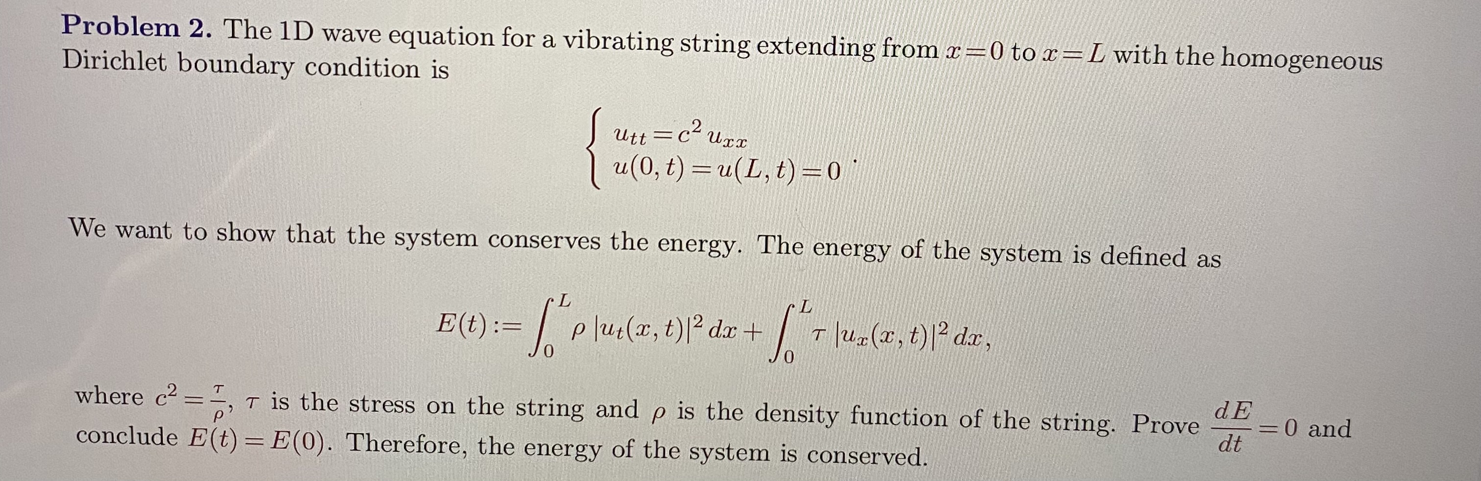 Solved Problem 2. The 1D wave equation for a vibrating | Chegg.com