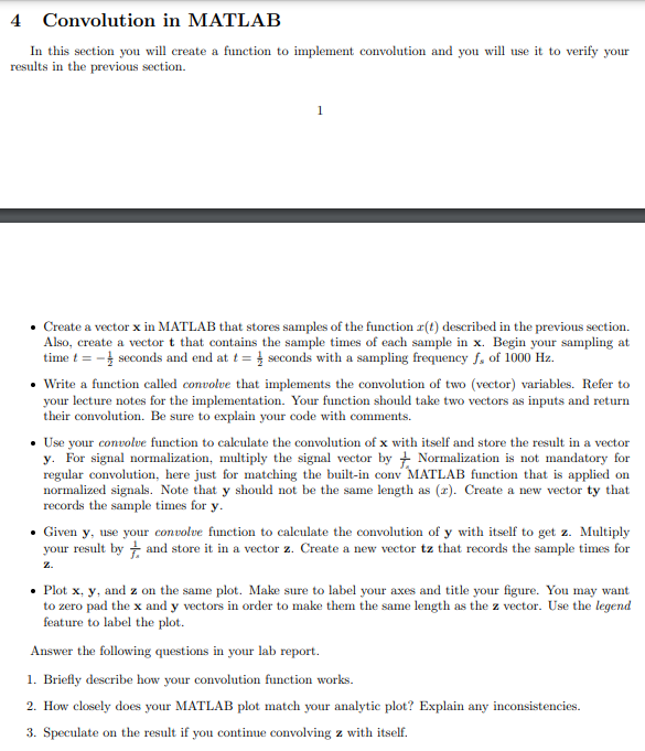 Solved 4 Convolution in MATLAB In this section you will | Chegg.com