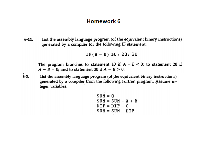 Solved Homework 6 6-11. List the assembly language program | Chegg.com