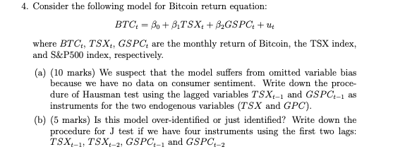 Solved 4. Consider the following model for Bitcoin return | Chegg.com