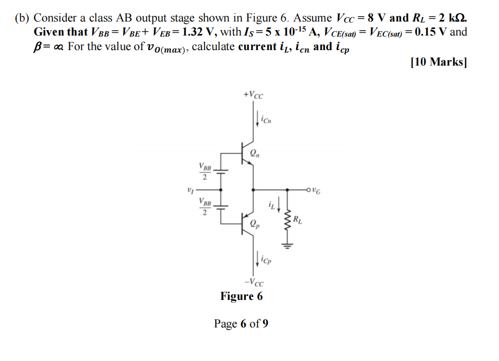 Solved (b) Consider a class AB output stage shown in Figure | Chegg.com