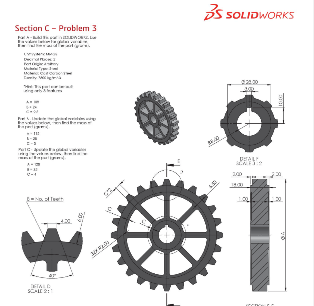 Solved DS SOLIDWORKS Section C - Problem 3 Part A - Build | Chegg.com