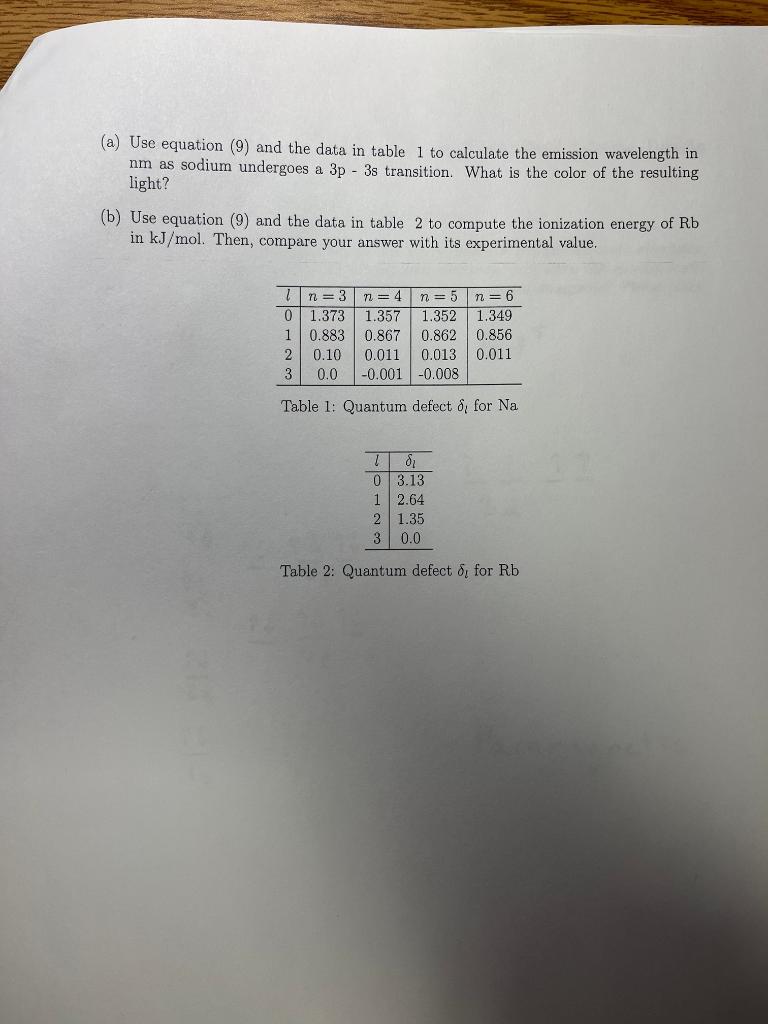a) Use equation (9) and the data in table 1 to | Chegg.com
