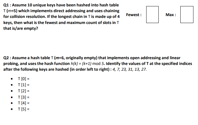 Solved Q1: Assume 10 unique keys have been hashed into hash | Chegg.com