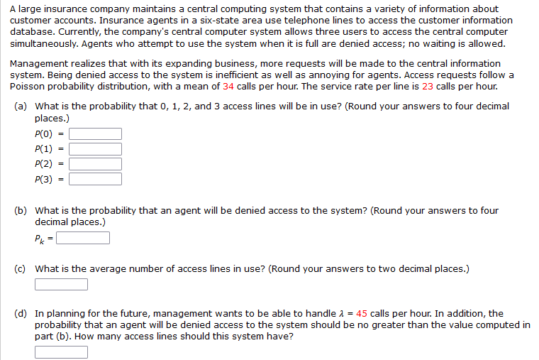 Solved A large insurance company maintains a central | Chegg.com