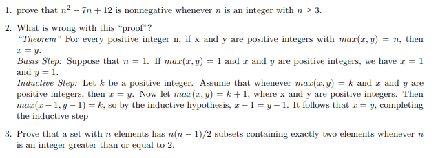 Solved 1. prove that n2−7n+12 is nonnegative whenever n is | Chegg.com