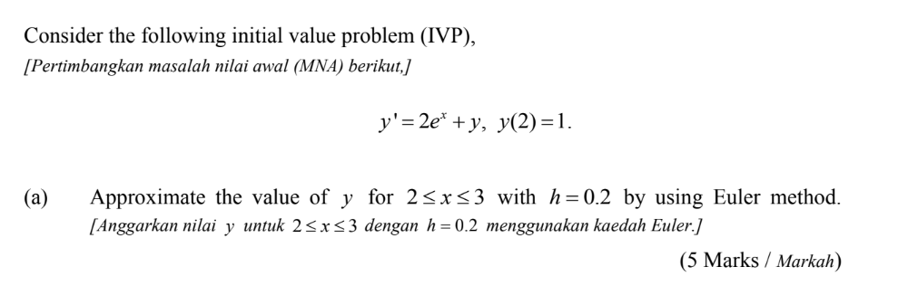 Solved Consider the following initial value problem (IVP), | Chegg.com