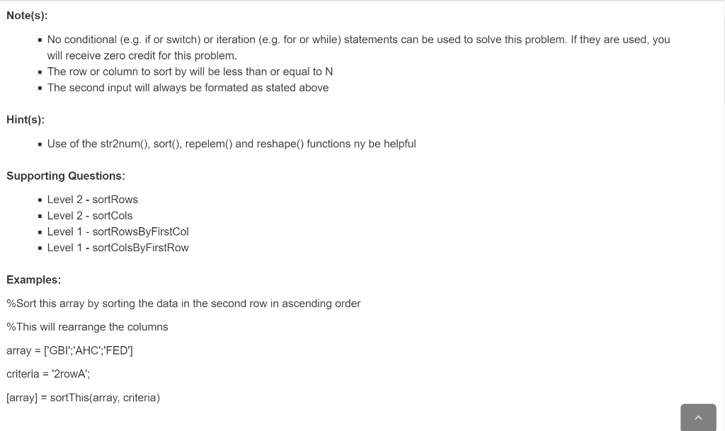 Solved Function: sort This Input: 1. (double or char) NxN | Chegg.com