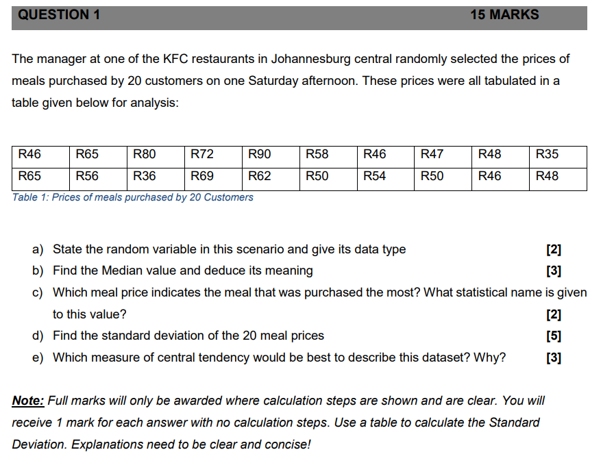 Solved The manager at one of the KFC restaurants in | Chegg.com