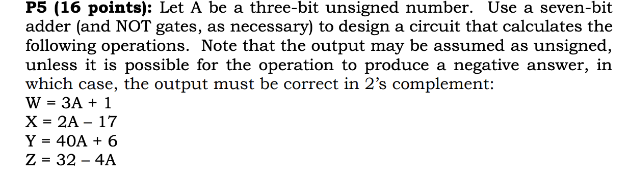 Solved P5 (16 points): Let A be a three-bit unsigned number. | Chegg.com