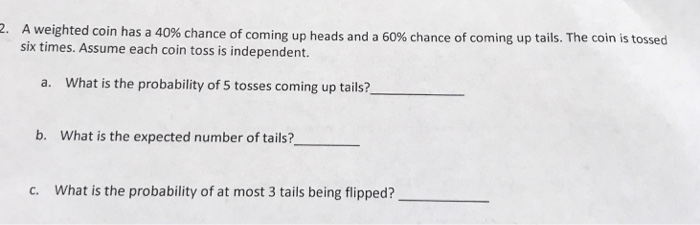 Solved weighted coin has a 40% chance of coming up heads and | Chegg.com