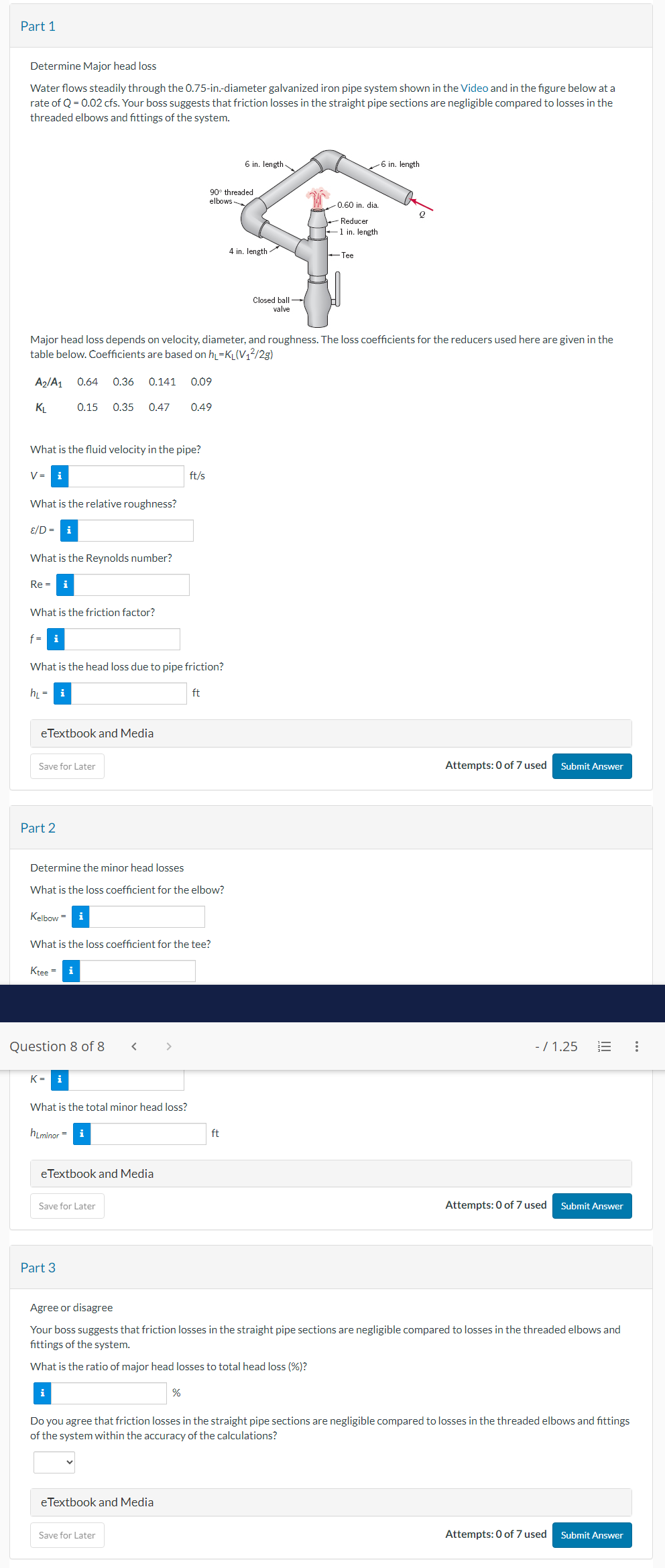 Solved Determine Major head loss Water flows steadily | Chegg.com