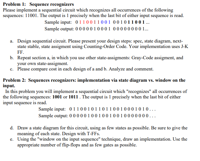 Solved Problem 1: Sequence recognizers Please implement a | Chegg.com