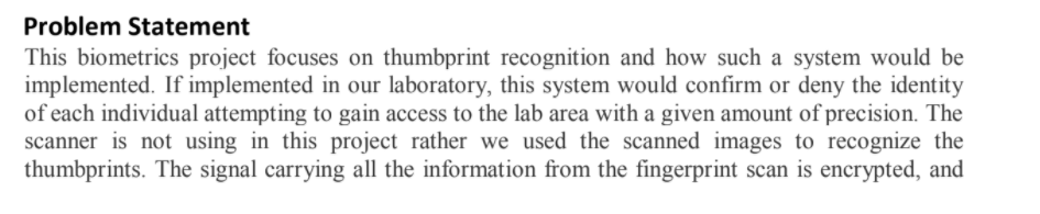 Solved Problem Statement This biometrics project focuses on | Chegg.com
