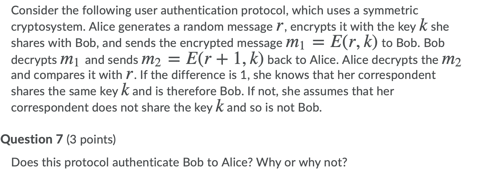 Solved Consider the following user authentication protocol, | Chegg.com