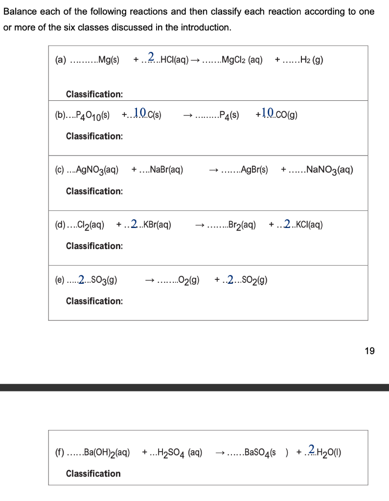 Solved Balance each of the following reactions and then | Chegg.com