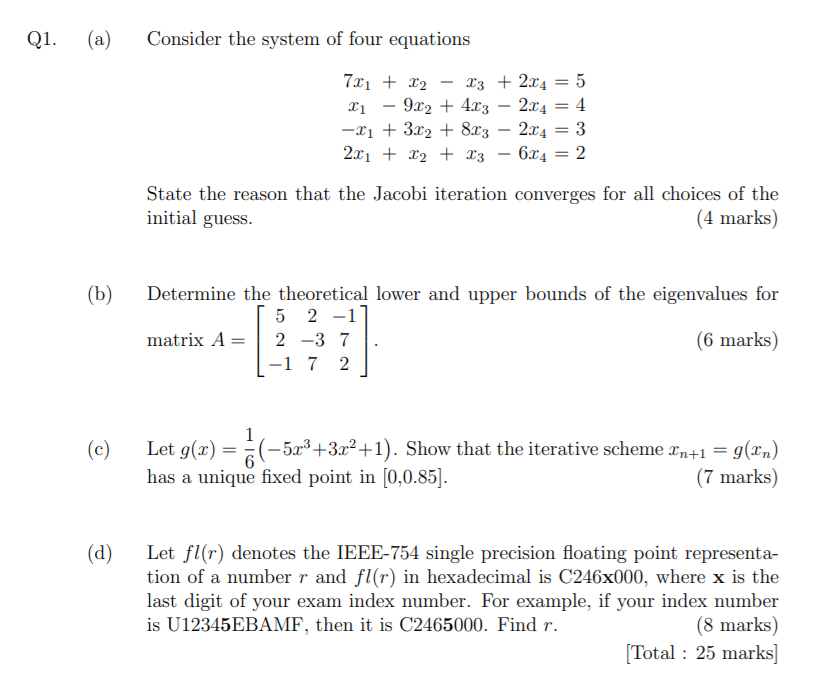 Solved Q1. (a) Consider the system of four equations 721 + | Chegg.com