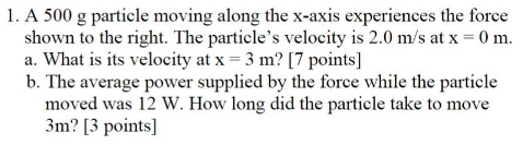 Solved 1. A 500 g particle moving along the x-axis | Chegg.com