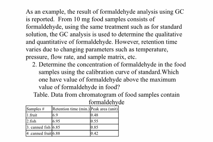 Solved As an example, the result of formaldehyde analysis | Chegg.com