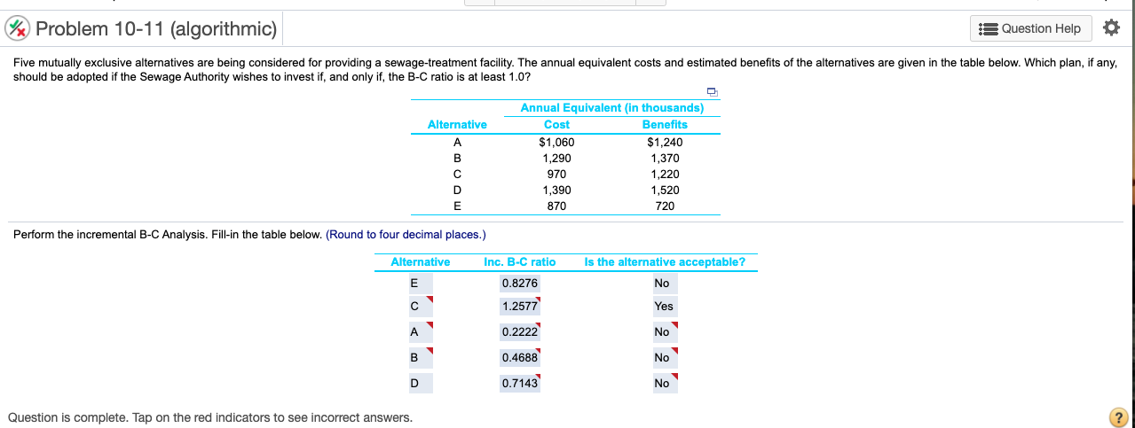Solved % Problem 10-11 (algorithmic) Question Help O Five | Chegg.com