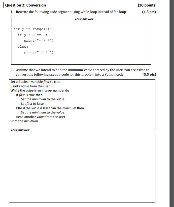 Solved Question 2: Conversion 1. Rewrite the following code | Chegg.com