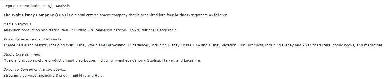 Solved Segment Contribution Margin Analysis The Walt Disney | Chegg.com