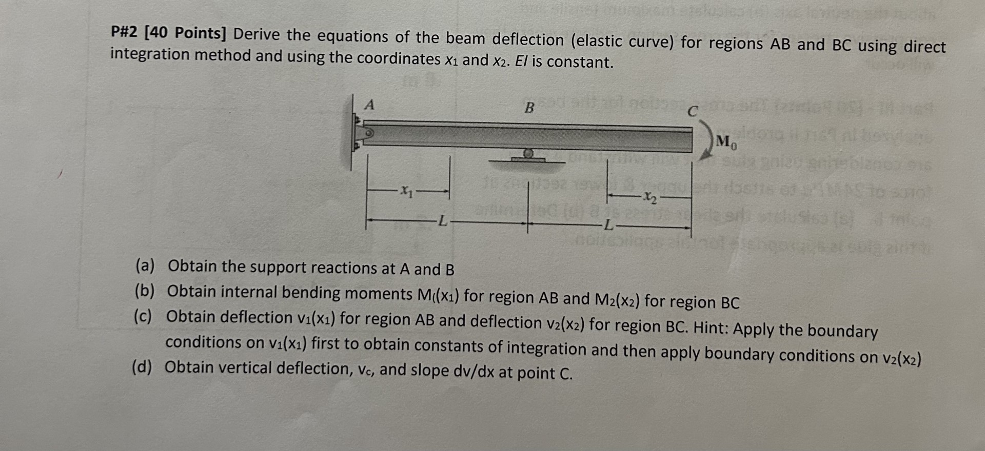 Solved P\#2 [40 Points] Derive the equations of the beam | Chegg.com