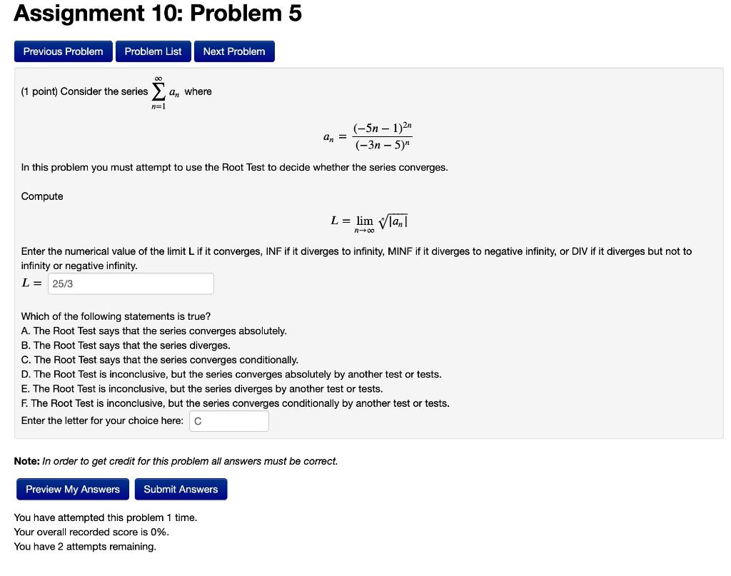 Solved Assignment 10: Problem 5 Previous Problem Problem | Chegg.com