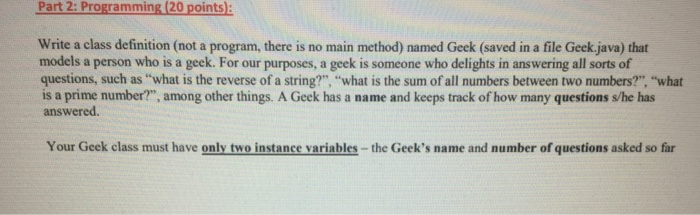 Solved Part 2: Programming (20 points Write a class | Chegg.com
