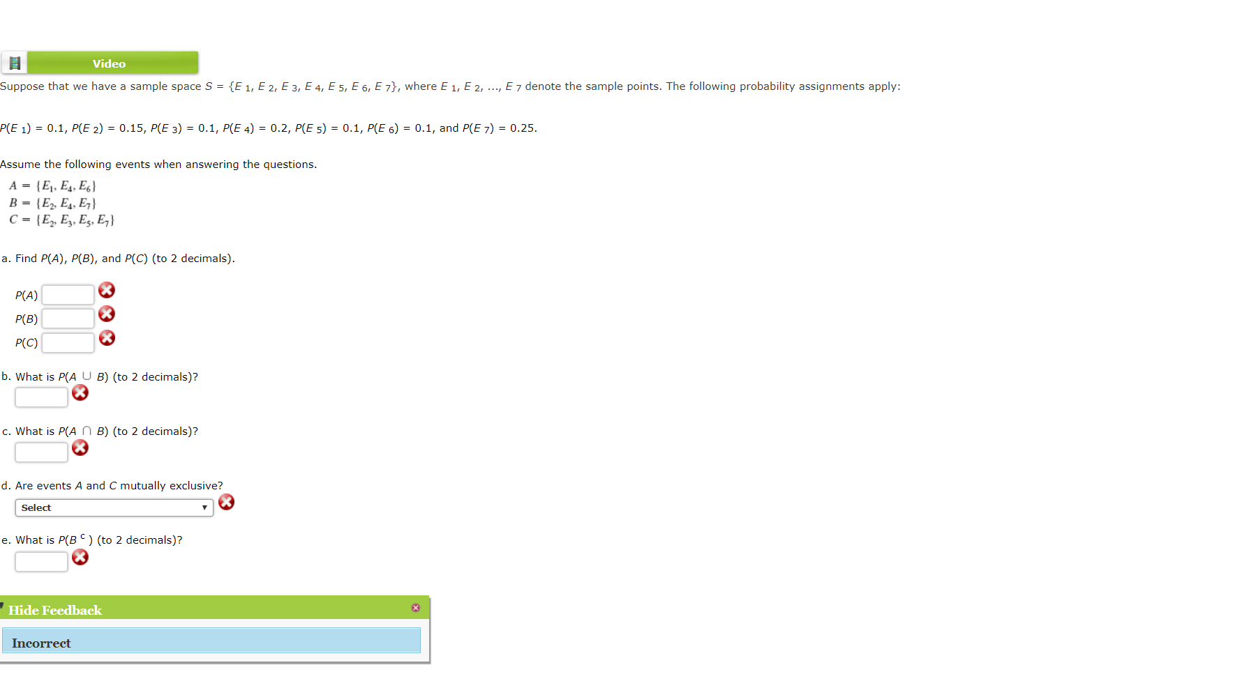 Solved Video Suppose that we have a sample space S = {E1, | Chegg.com