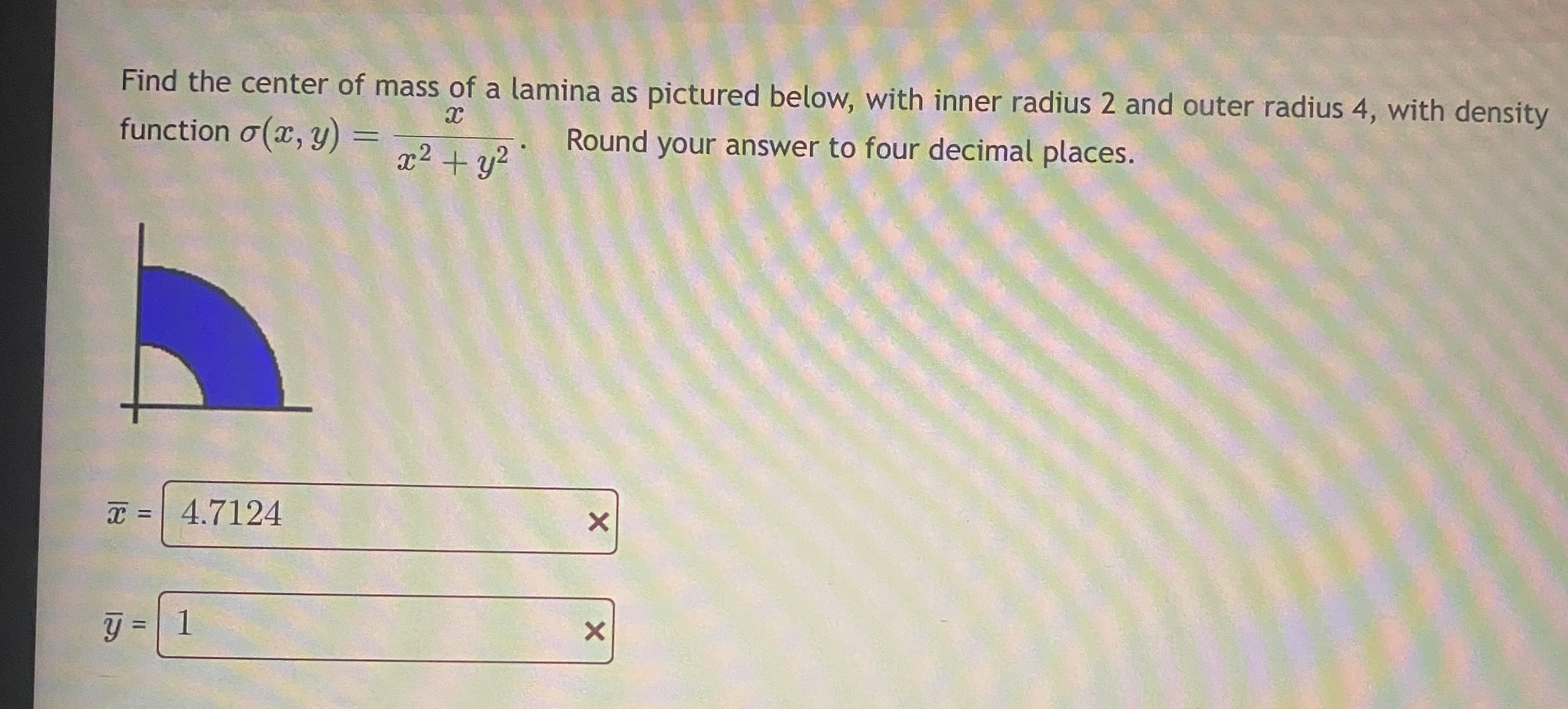 Solved Find the center of mass of a lamina as pictured | Chegg.com