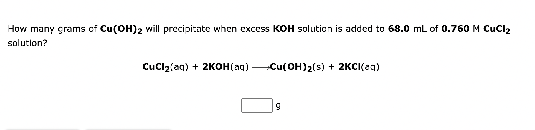 Solved How many grams of Cu(OH)2 will precipitate when | Chegg.com